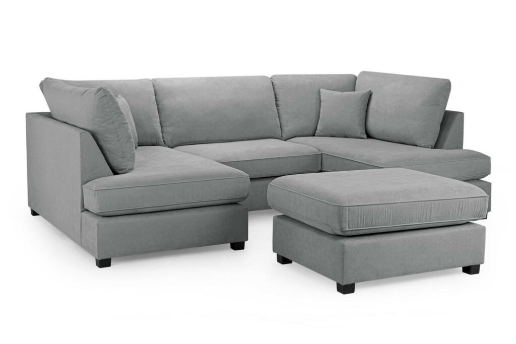 Carnaby Grey U Shape Corner Sofa Including Foot Stool - Bedworld